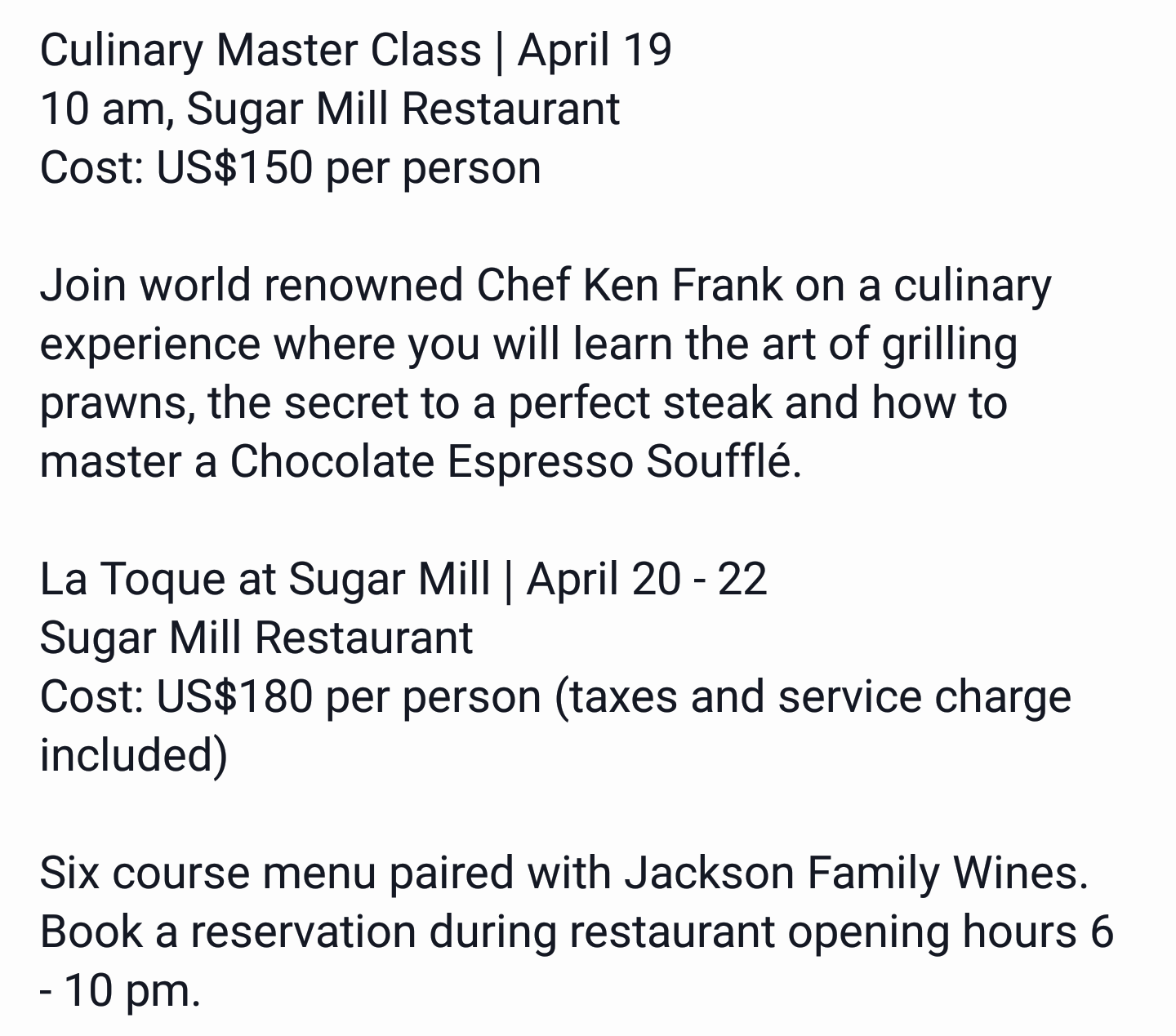 Guest Chef Series Happening Now and Tomorrow at Half Moon, Montego Bay ...